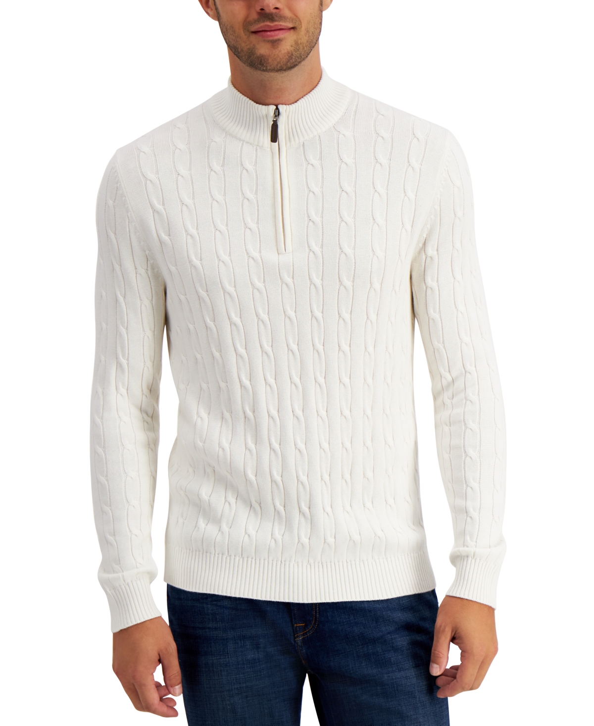 Click here for Club Room Mens Cable Knit Quarter-Zip Cotton Sweat... prices