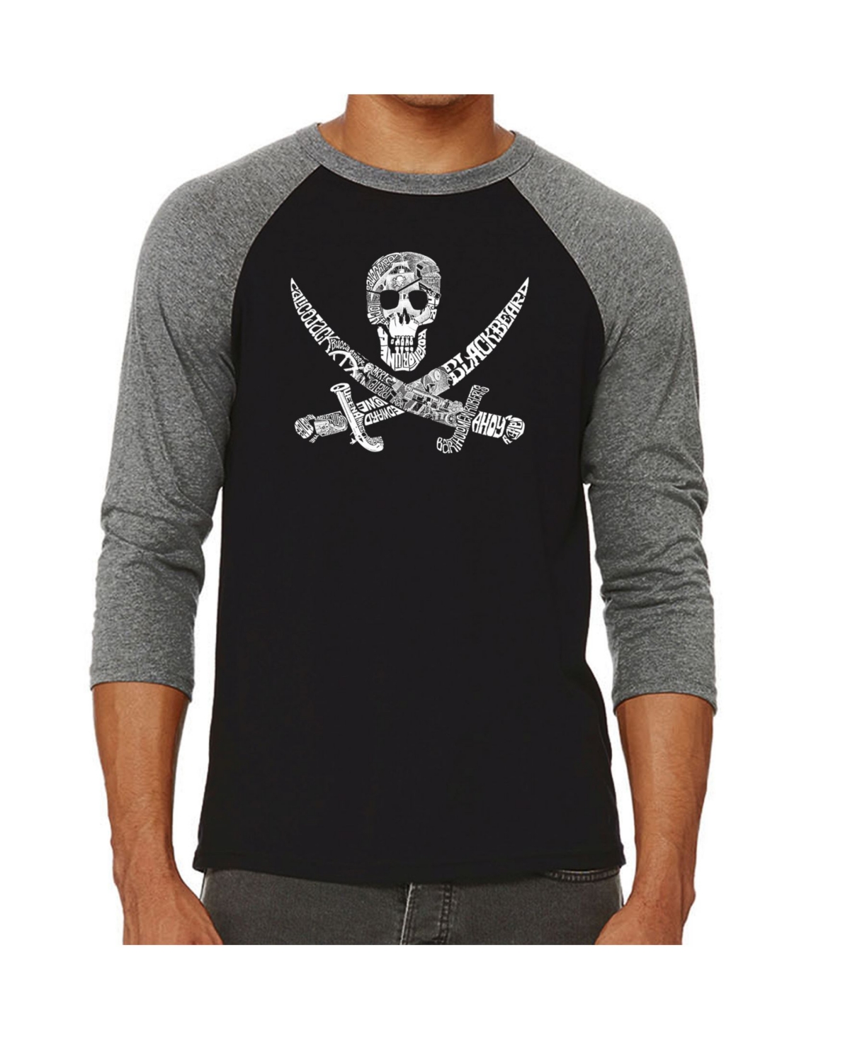 Click here for La Pop Art Pirate Skull Mens Raglan Word Art T-shi... prices