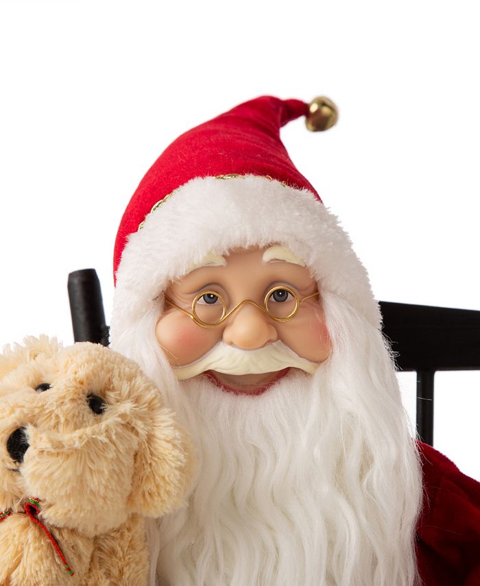 Glitzhome Christmas Sitting Santa Figurine with Wooden Rocking Chair ...