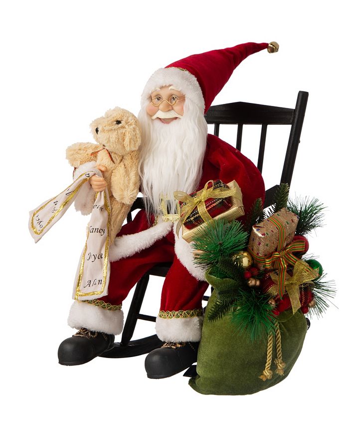 Glitzhome Christmas Sitting Santa Figurine with Wooden Rocking Chair ...