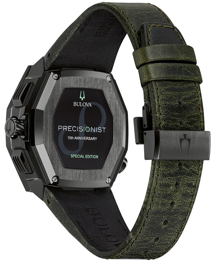 Bulova Men's Precisionist Chronograph Green Leather Strap Watch 44.7x46 ...