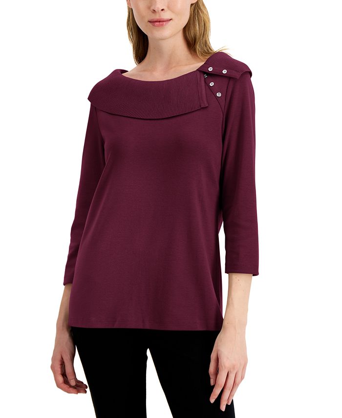 Karen Scott Cotton Envelope Collar Top, Created for Macy's - Macy's