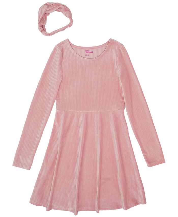 Epic Threads Big Girls Long Sleeve Solid Velour Dress With Headwrap ...