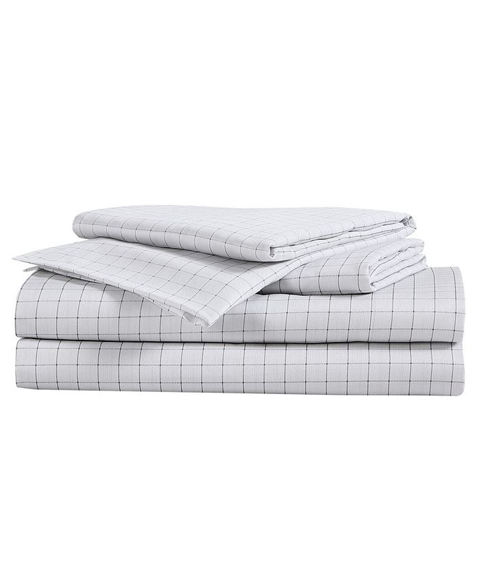 Kenneth Cole Twill Grid Cotton Sateen Queen Sheet Set - Macy's
