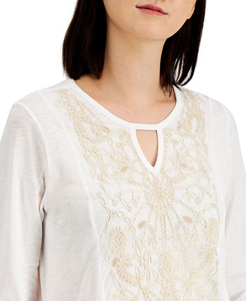 JM Collection Embroidered Keyhole Top, Created for Macy's - Macy's