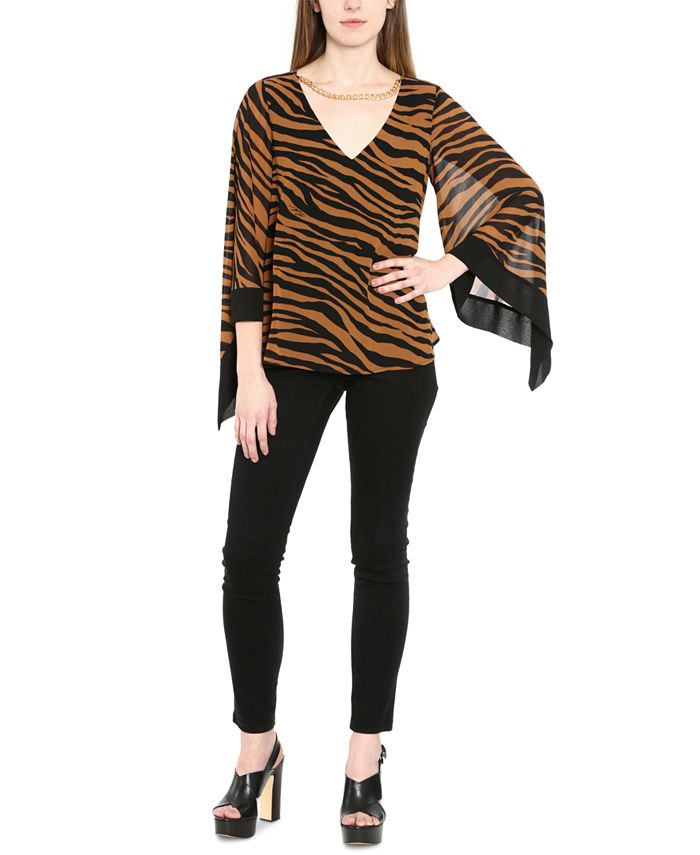 Michael Kors Zebra-Print Chain-Embellished Blouse - Macy's