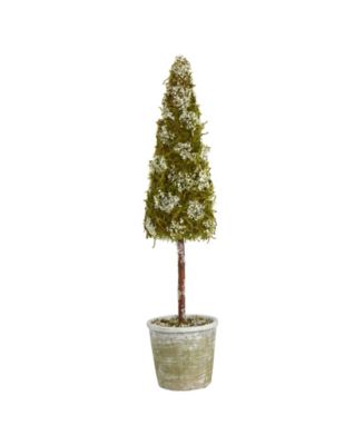 Nearly Natural Flocked Moss Artificial Cone Tree in Decorative Planter ...