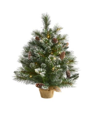 Nearly Natural Frosted Pine Artificial Christmas Tree with 35 Clear LED ...