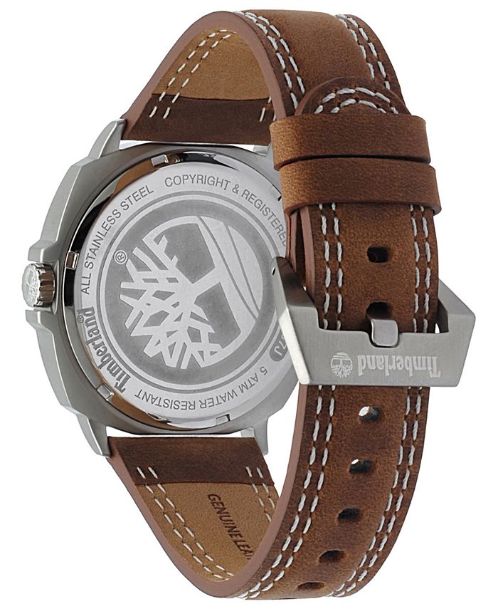 Timberland Men's Brown Leather Strap Watch 47mm - Macy's