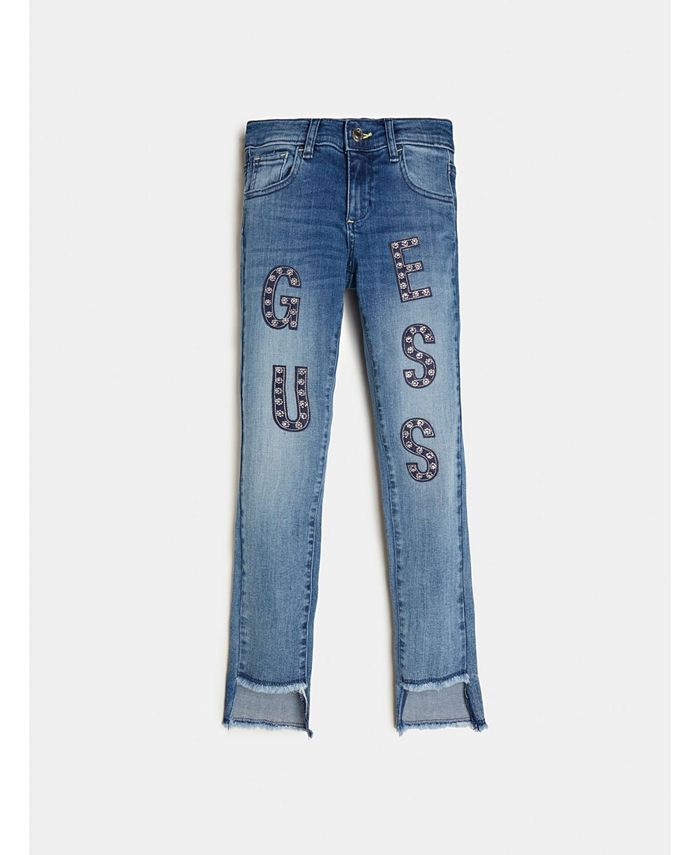 GUESS Big Girls Logo Rhinestone Patch Skinny Denim Pants - Macy's