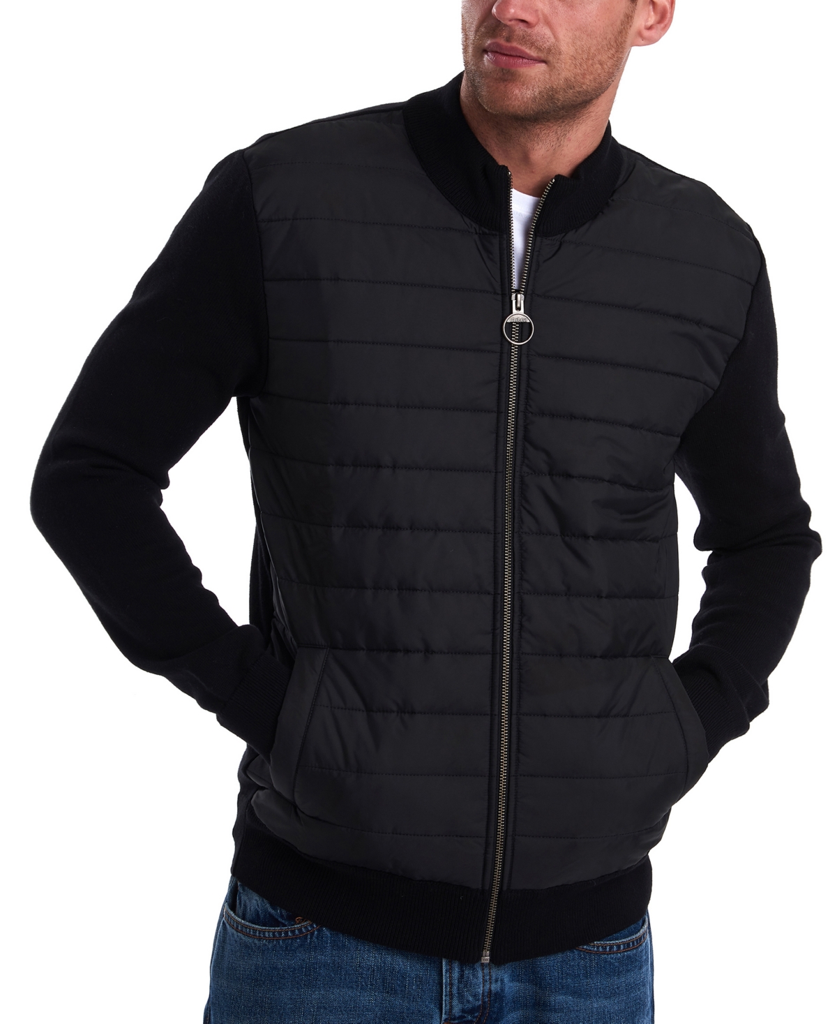 Click here for Barbour Mens Carn Baffled Full-Zip Sweater - Black prices