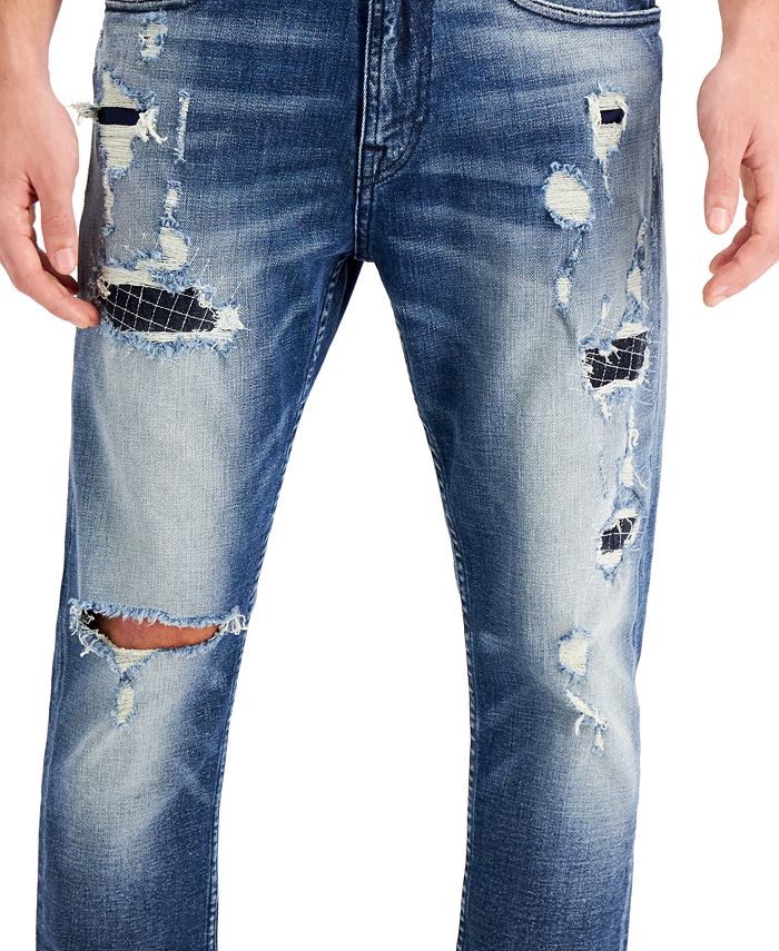 GUESS Men's Tapered Cropped Rip-and Repair Jeans - Macy's
