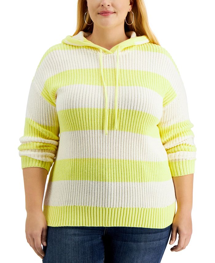 Style & Co Plus Size Striped Ribbed Hoodie Sweater, Created for Macy's ...
