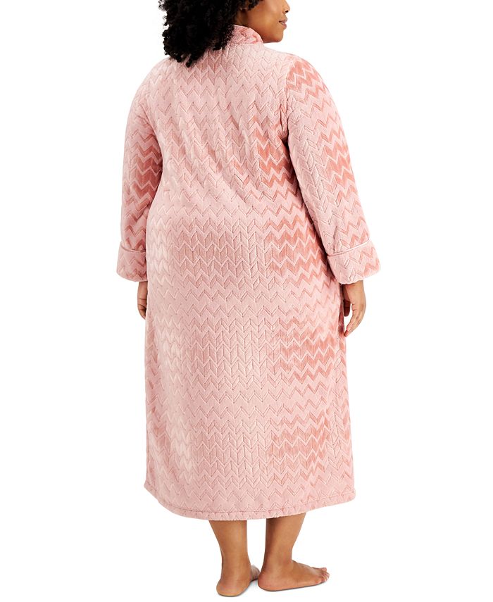 Charter Club Plus Size Chevron Long Zip Front Cozy Robe, Created for ...