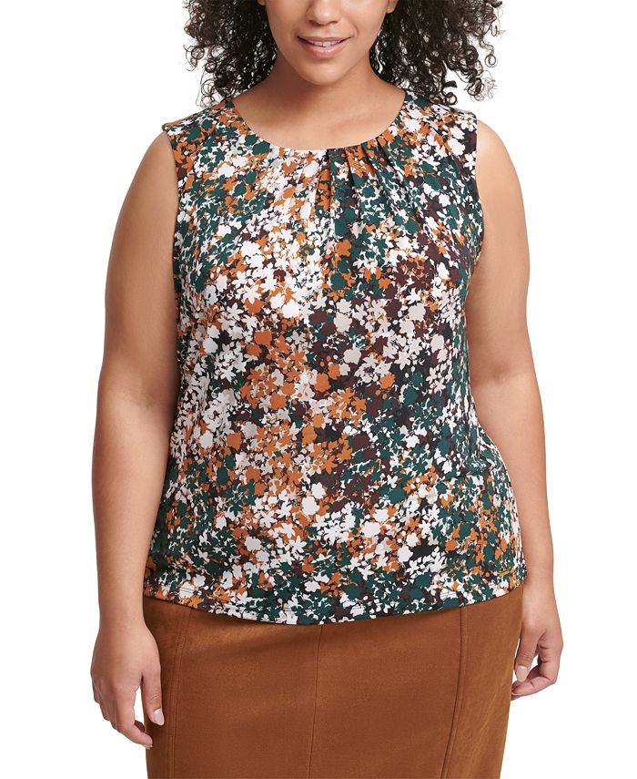 Calvin Klein Plus Size Printed Pleated Top - Macy's