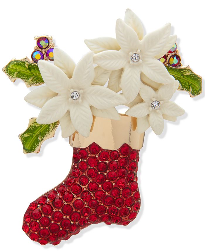 Anne Klein Gold-Tone Crystal Stocking Boxed Pin - Macy's
