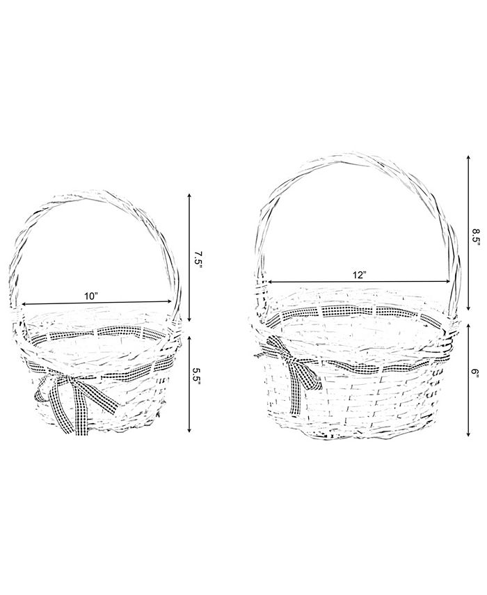 Vintiquewise White Willow Bowl Baskets Red Gingham Bow with Handle, Set ...
