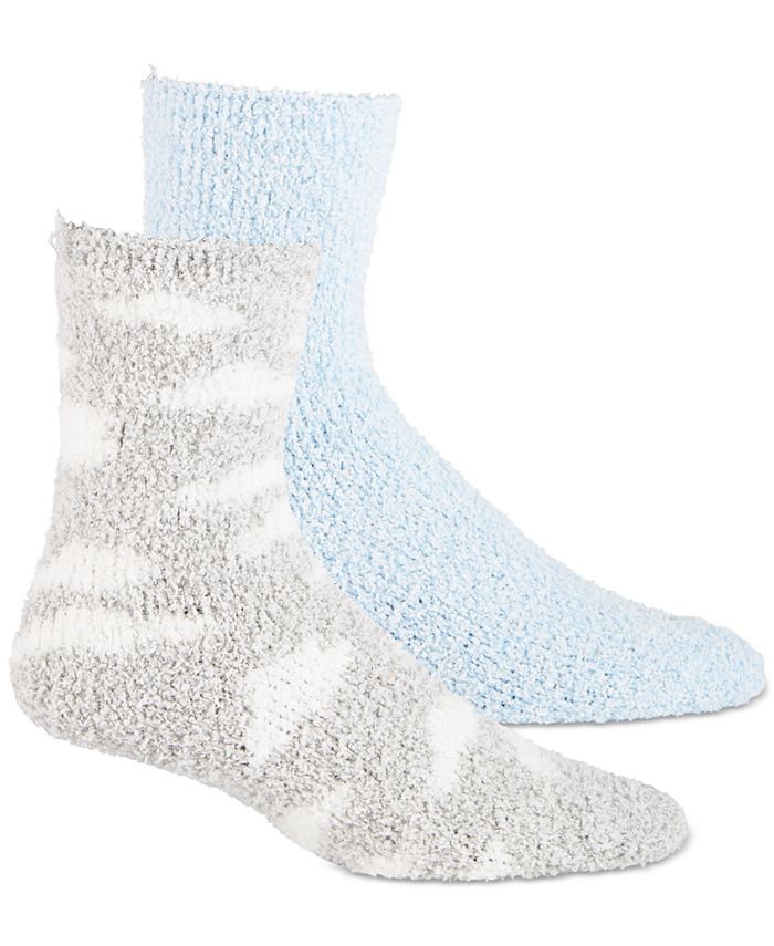 Jenni Women's 2-Pk. Clouds & Solid Super Soft Cozy Fuzzy Socks, Created ...
