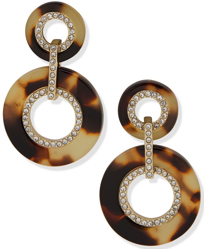 Lauren Ralph Lauren Gold-Tone Pavé & Tortoise-Look Circle Link Double Drop Earrings - Macy's