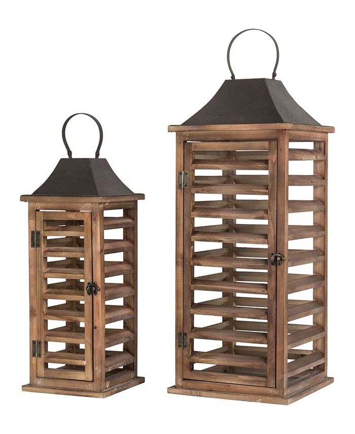 Glitzhome Set of 2 Farmhouse Natural Wooden Shutter Lanterns - Macy's