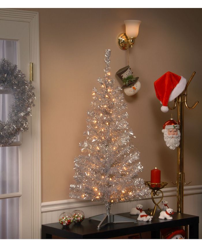National Tree Company National Tree 4 ft. Silver Tinsel Tree with Clear ...