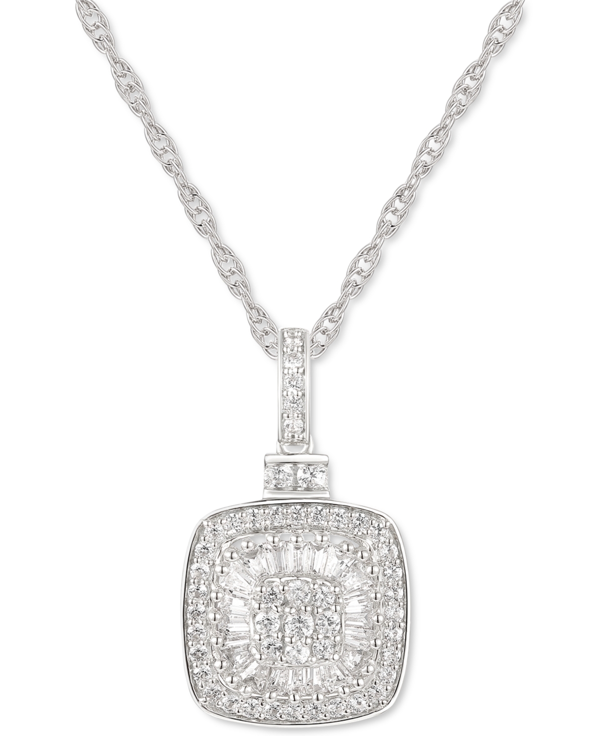 Click here for Diamond Baguette Square Cluster 18 Pendant Necklac... prices