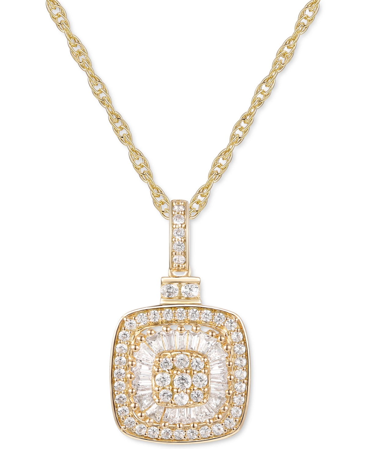 Click here for Diamond Baguette Square Cluster 18 Pendant Necklac... prices