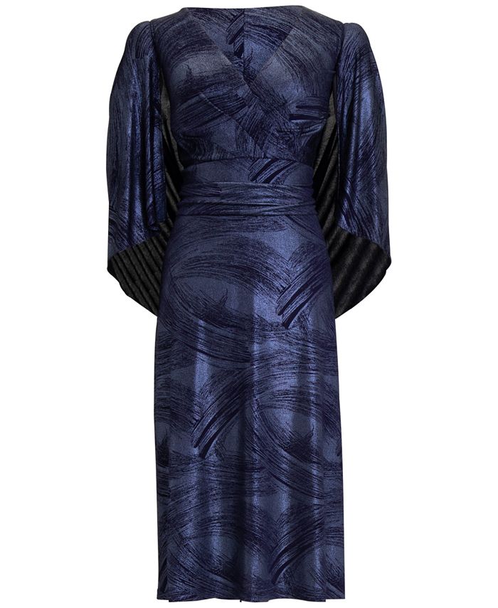 Connected Plus Size Metallic-Knit Draped-Cape Midi Dress - Macy's