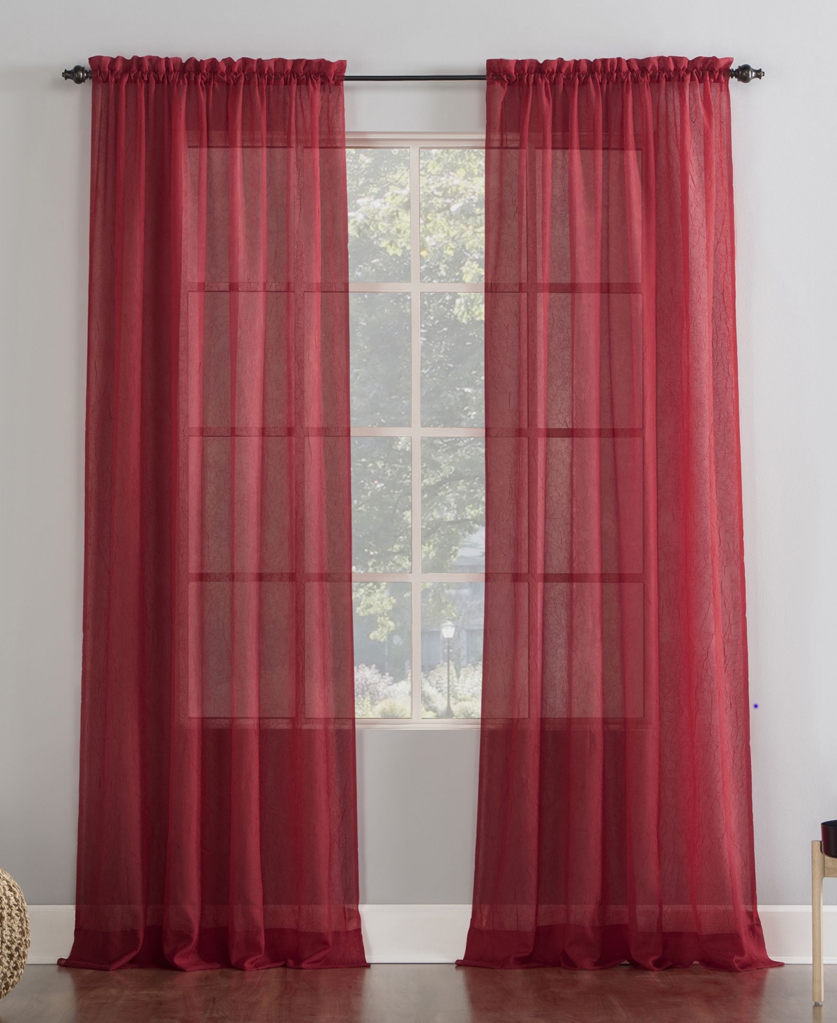 Click here for Crushed Sheer Voile Rod Pocket Curtain Panel - Red prices