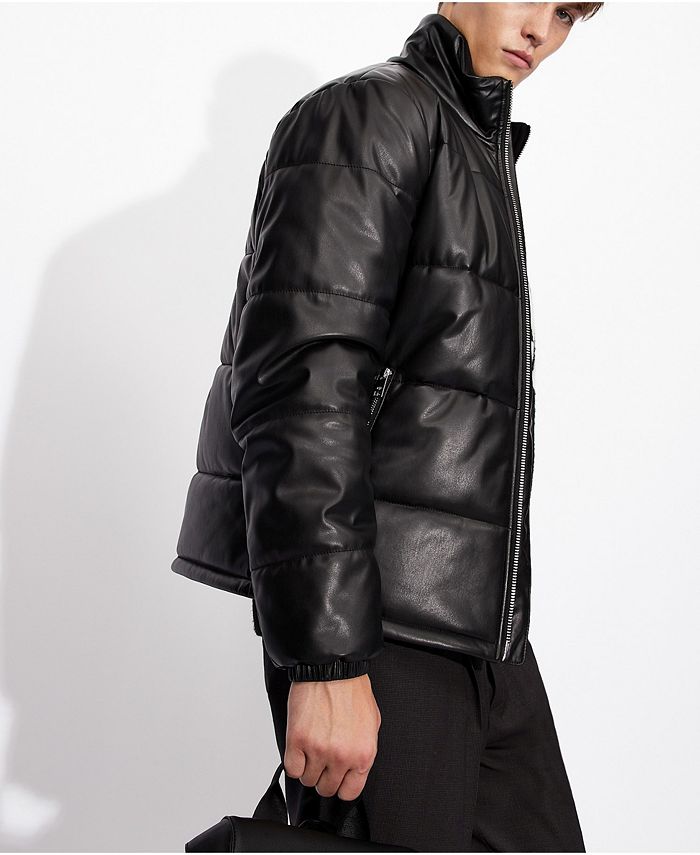 A|X Armani Exchange Leather Puffer Blouson Jacket - Macy's
