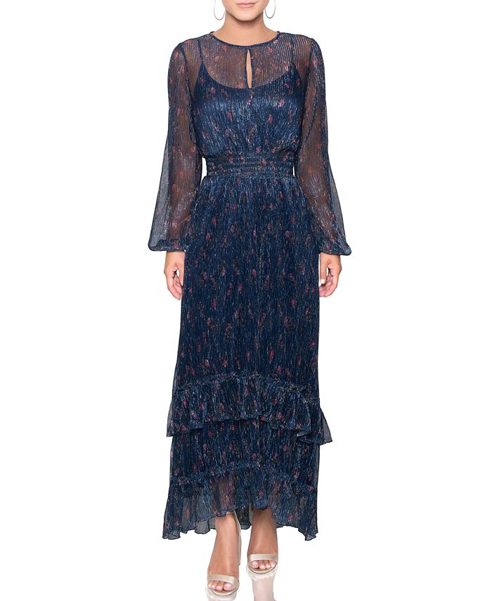 RACHEL Rachel Roy Sheer Metallic Ruffle Maxi Dress - Macy's