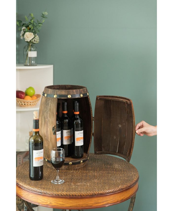 Vintiquewise Wooden Barrel Shaped Vintage-Inspired Decorative Wine ...