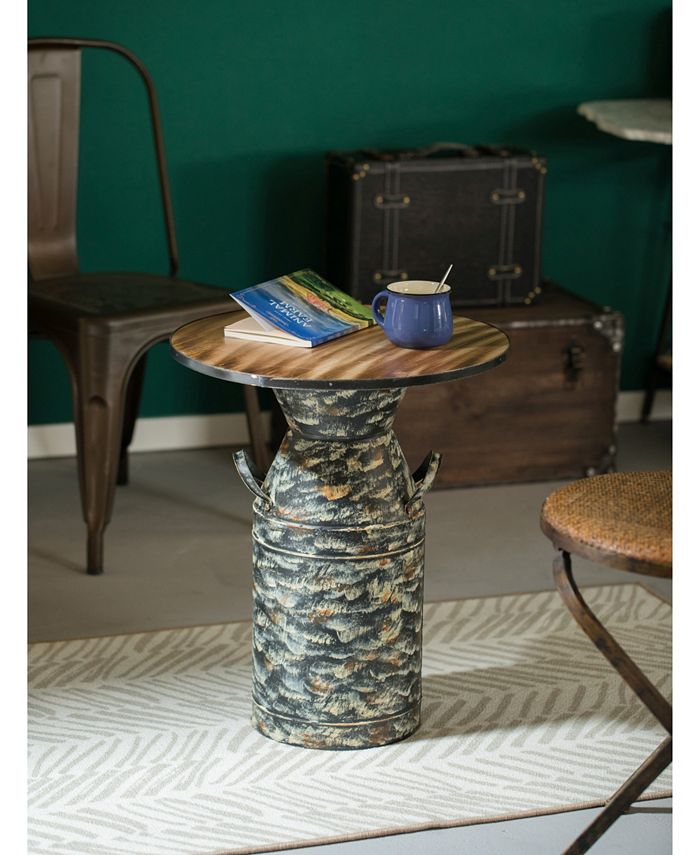 Vintiquewise Antique Rustic Round Milk Can Side Table Farmhouse Milk ...