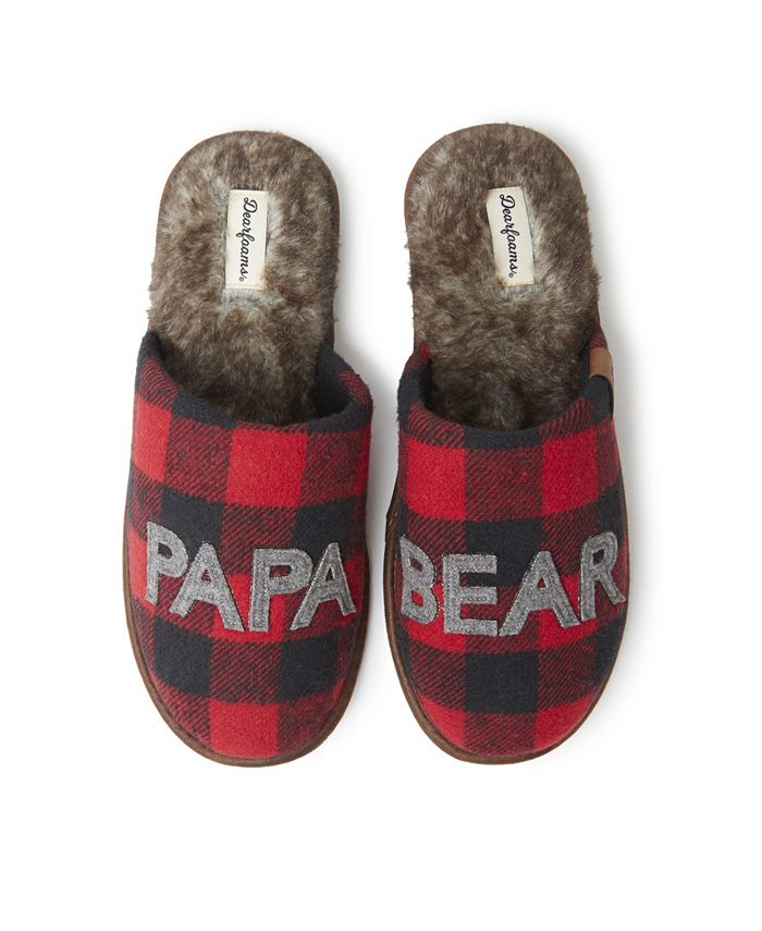 Dearfoams Men's Buffalo Check Papa Bear Scuff Matching Family Slippers ...