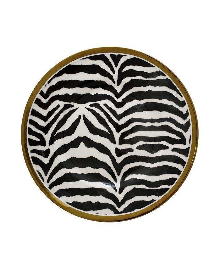 222 Fifth Serengeti Zebra with Electropated Gold16 Piece Dinnerware Set ...