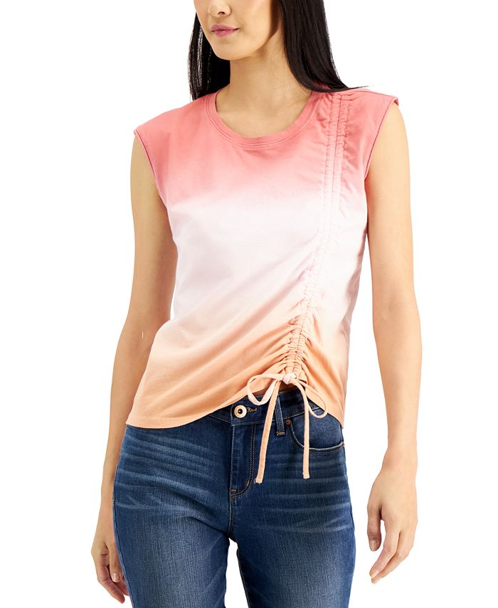 INC International Concepts Petite Cotton Ombré Ruched Top, Created for ...