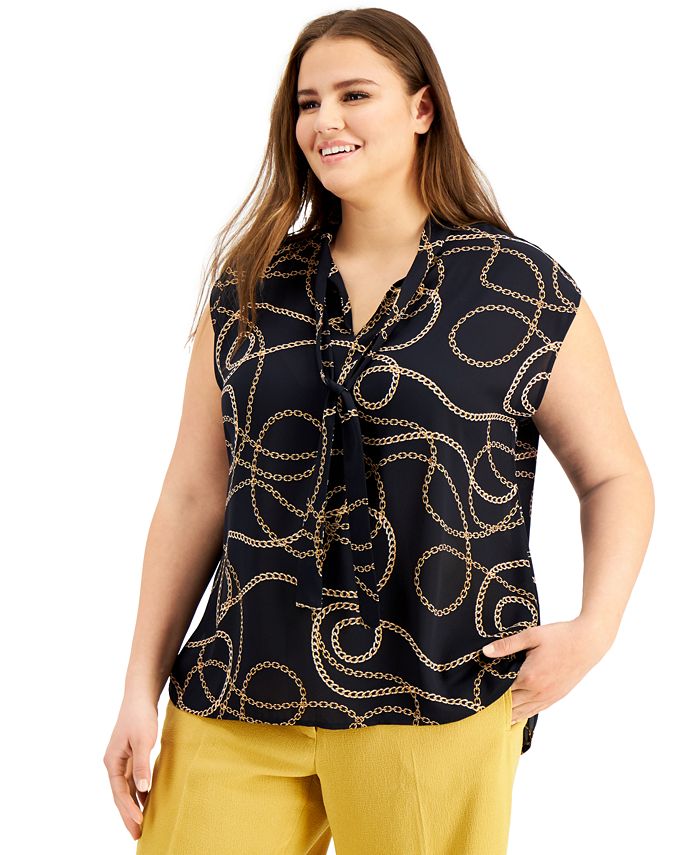 Bar III Trendy Plus Size Chain-Print Top, Created for Macy's - Macy's