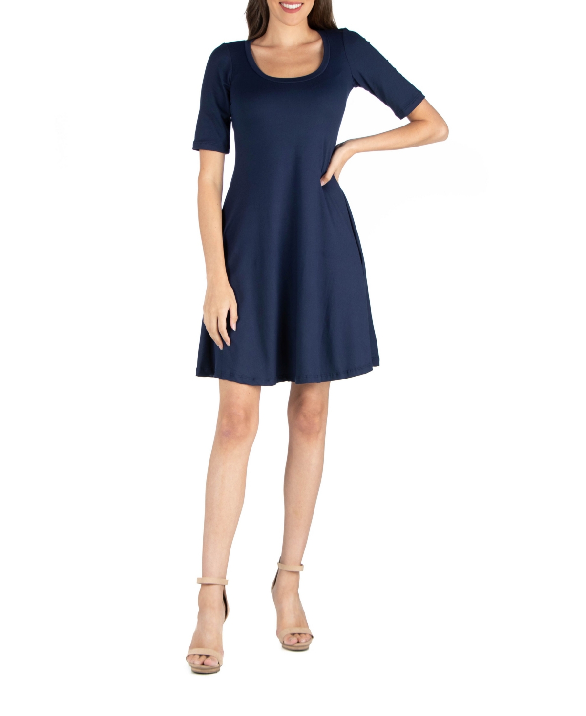 Click here for Womens A-Line Dress with Elbow Length Sleeves - Na... prices