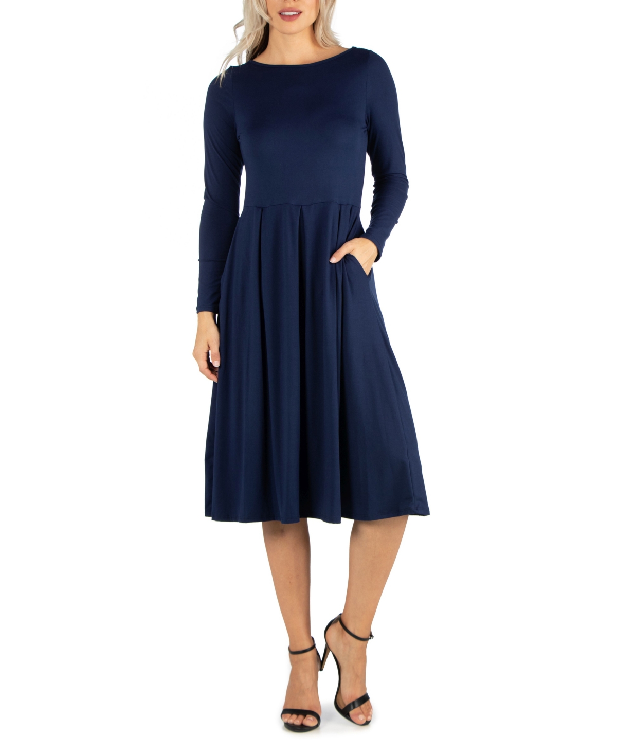 Click here for Womens Midi Length Fit and Flare Dress - Navy prices