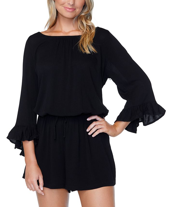 Raisins Juniors' Solid Shoreline Cover-Up Romper - Macy's