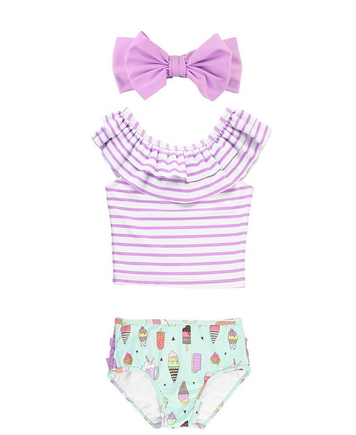RuffleButts Baby Girls Ruffled Tankini Swimsuit with Bow Headband, 3 ...