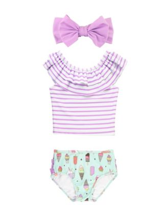 Baby Girls Ruffled Tankini Swimsuit with Bow Headband, 3-Piece Set - Macy's