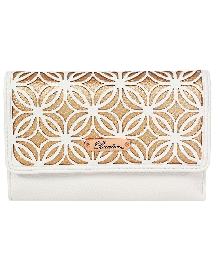 Buxton Women's Metallic Laser Cut RFID Mid-Size Trifold Wallet - Macy's