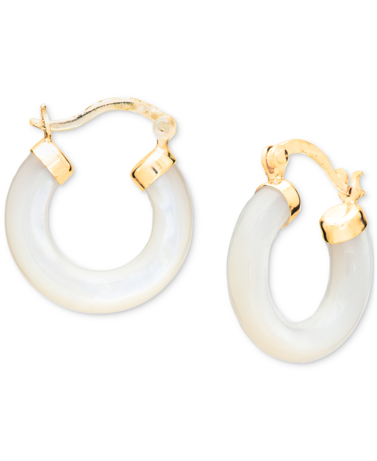 Click here for White Mother of Pearl Tube Hoop Earrings in 18k Go... prices