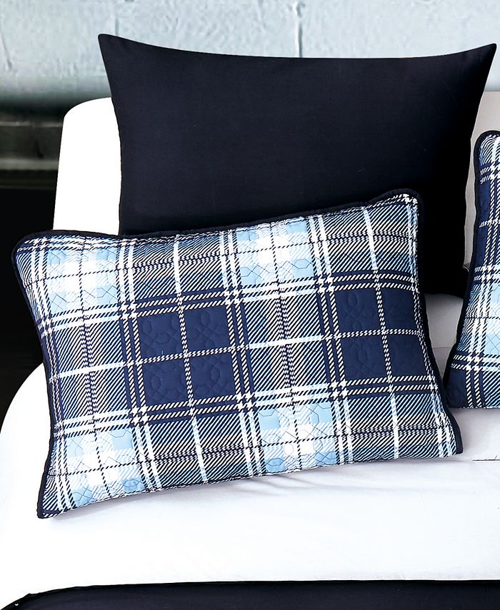 Riverbrook Home Blue Plaid 8 Pc Full/Queen Layered Solid Comforter and ...
