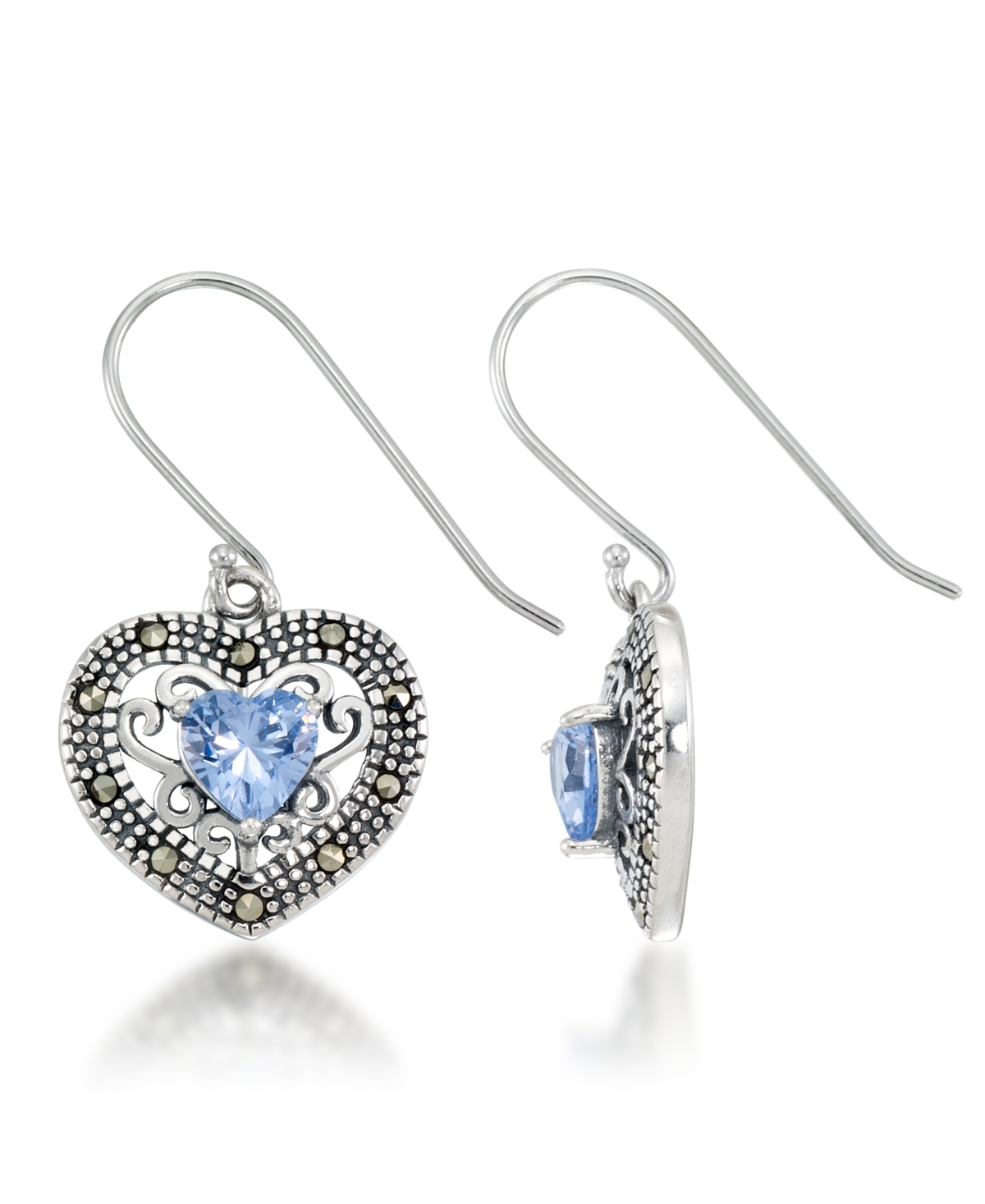 Click here for Blue Topaz Filigree Heart Dangle Earrings - Blue prices