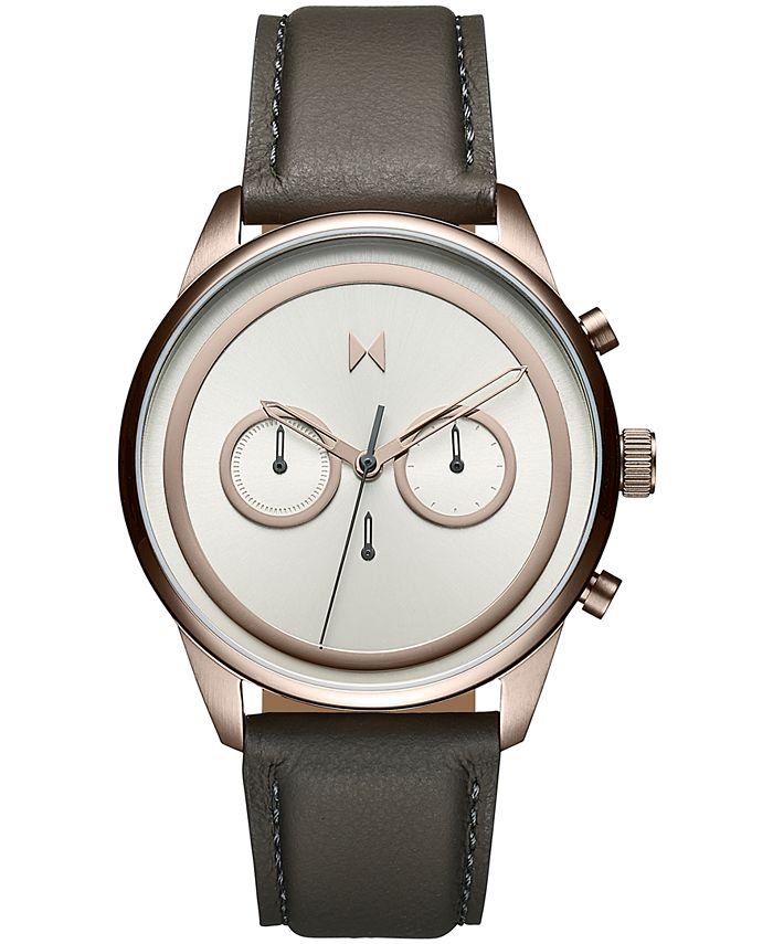 MVMT Men's Powerlane Gray Leather Strap Watch 43mm - Macy's
