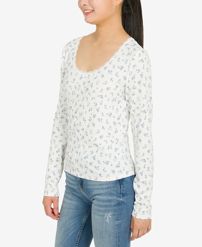 Hippie Rose Juniors' Ribbed Floral-Print Top & Reviews - Tops - Juniors ...