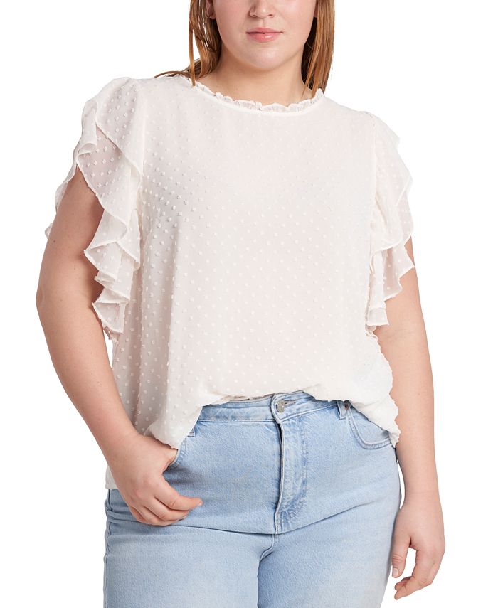 1 State Plus Size Swiss Dot Flutter Sleeve Top Macys