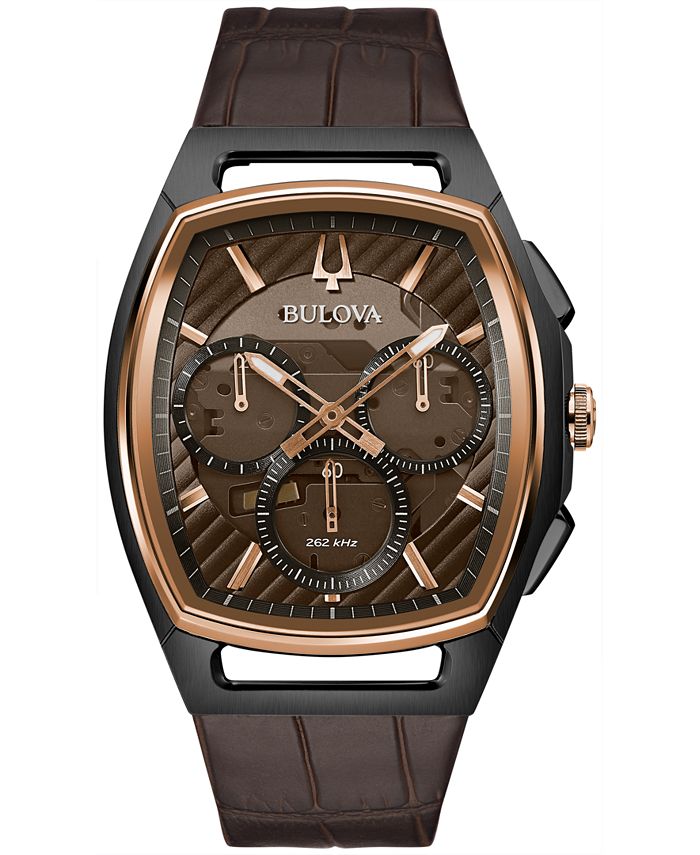 Bulova Men's Chronograph Curv Brown Leather Strap Watch 41.7mm - Macy's